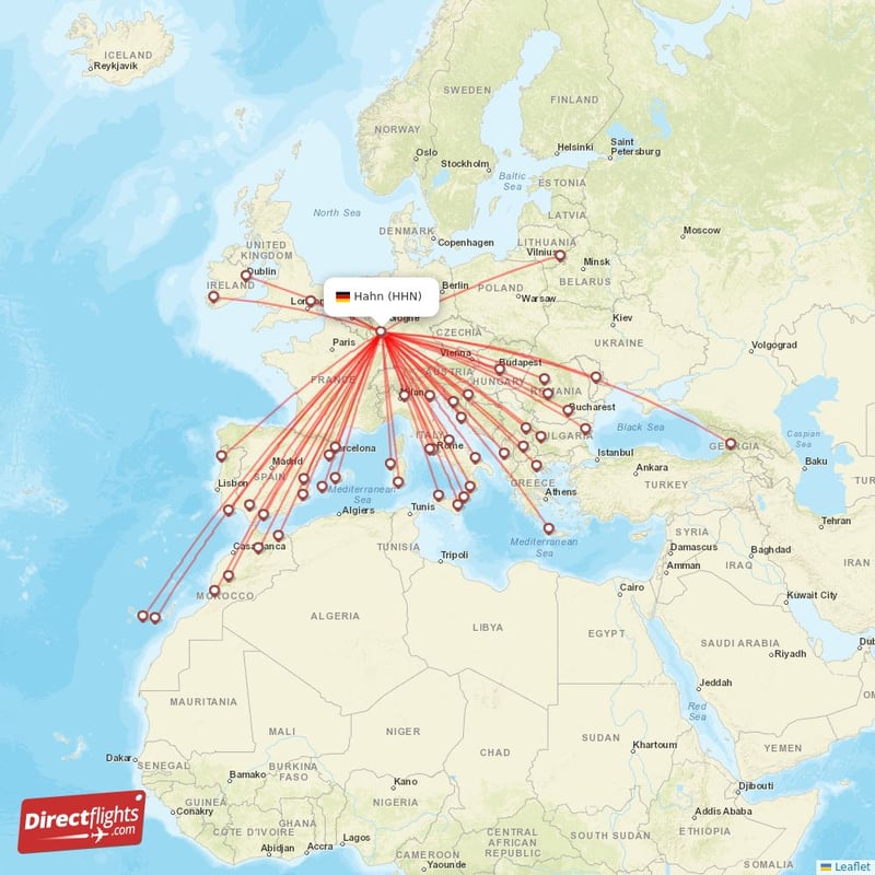 Direct flights from Hahn - 51 destinations - HHN, Germany - Directflights.com