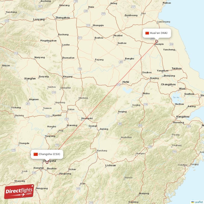 Direct flights from Huai'an to Changsha, HIA to CSX non-stop ...