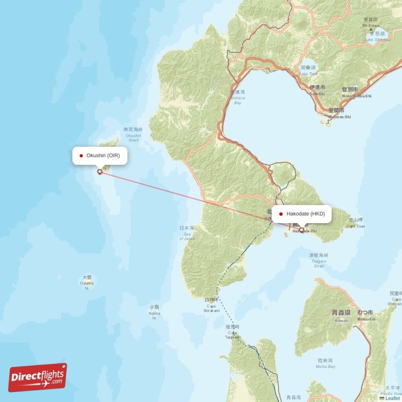 Direct flights from Hakodate to Okushiri (HKD-OIR) - Directflights.com