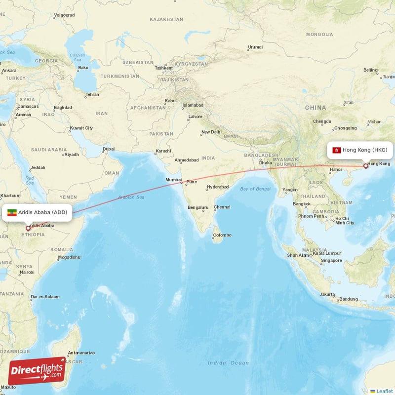 Direct flights from Hong Kong to Addis Ababa, HKG to ADD non-stop - Directflights.com