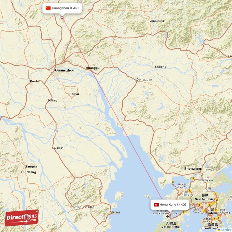 Direct flights from Hong Kong to Guangzhou, HKG to CAN non-stop - Directflights.com