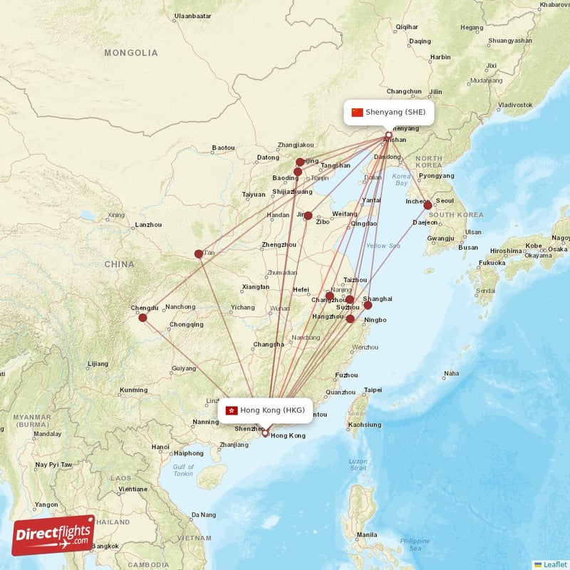Direct flights from Hong Kong to Shenyang, HKG to SHE non-stop - Directflights.com