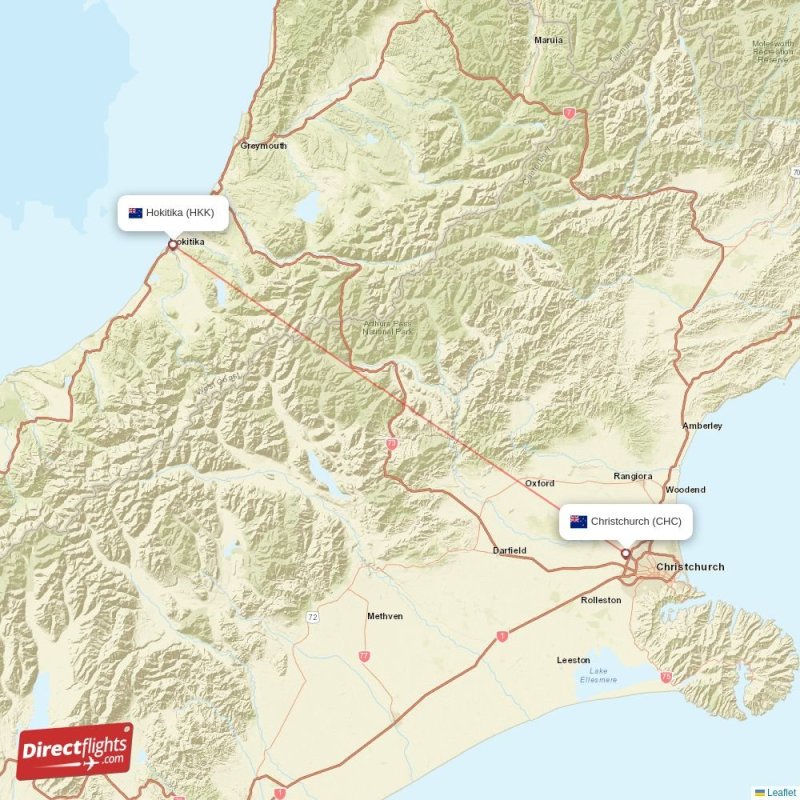 Direct flights from Hokitika to Christchurch, HKK to CHC non-stop ...