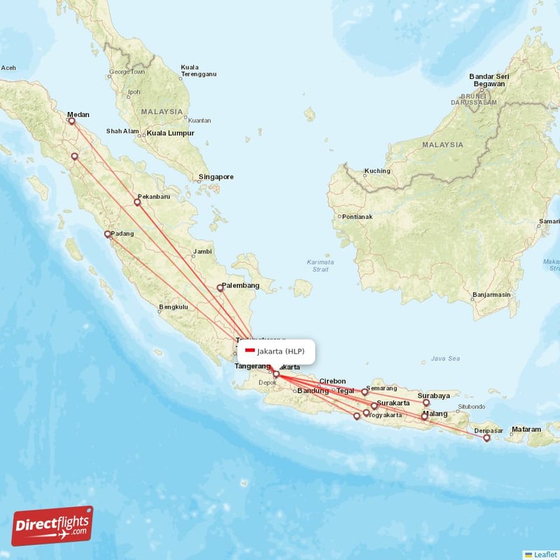 Direct flights from Jakarta - 8 destinations - HLP, Indonesia ...