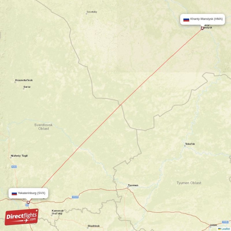 Direct flights from Khanty-Mansiysk to Yekaterinburg, HMA to SVX non ...
