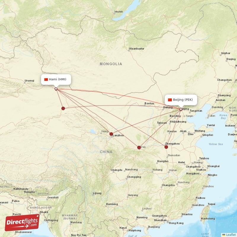 Direct flights from Hami to Beijing, HMI to PEK non-stop - Directflights.com