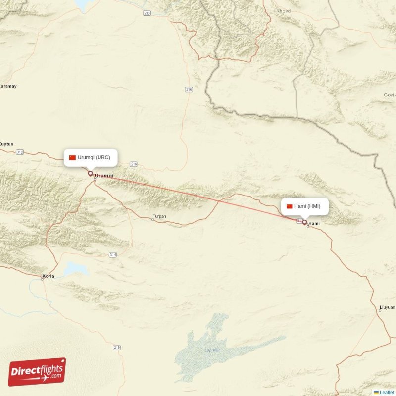 Direct flights from Hami to Urumqi (HMI-URC) - Directflights.com