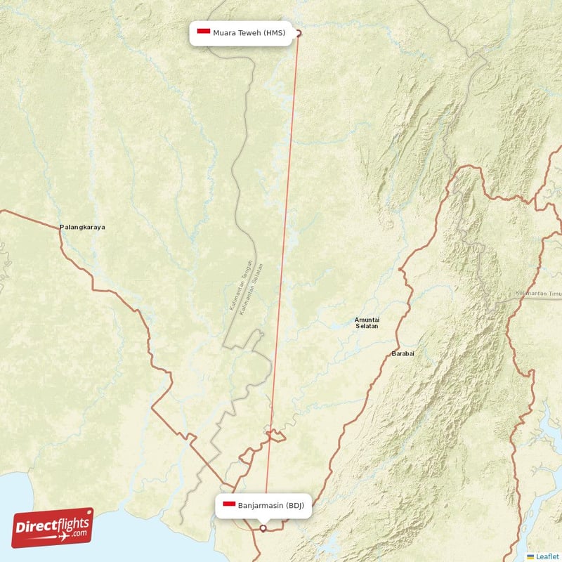 Direct flights from Muara Teweh to Banjarmasin, HMS to BDJ non-stop ...