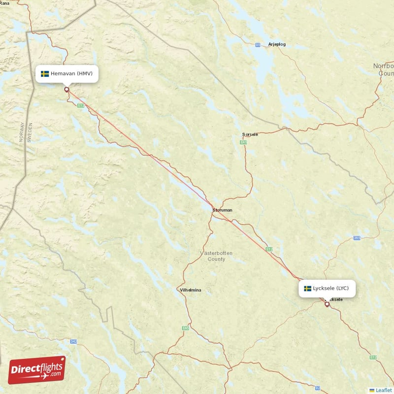 Direct flights from Hemavan to Lycksele, HMV to LYC non-stop ...