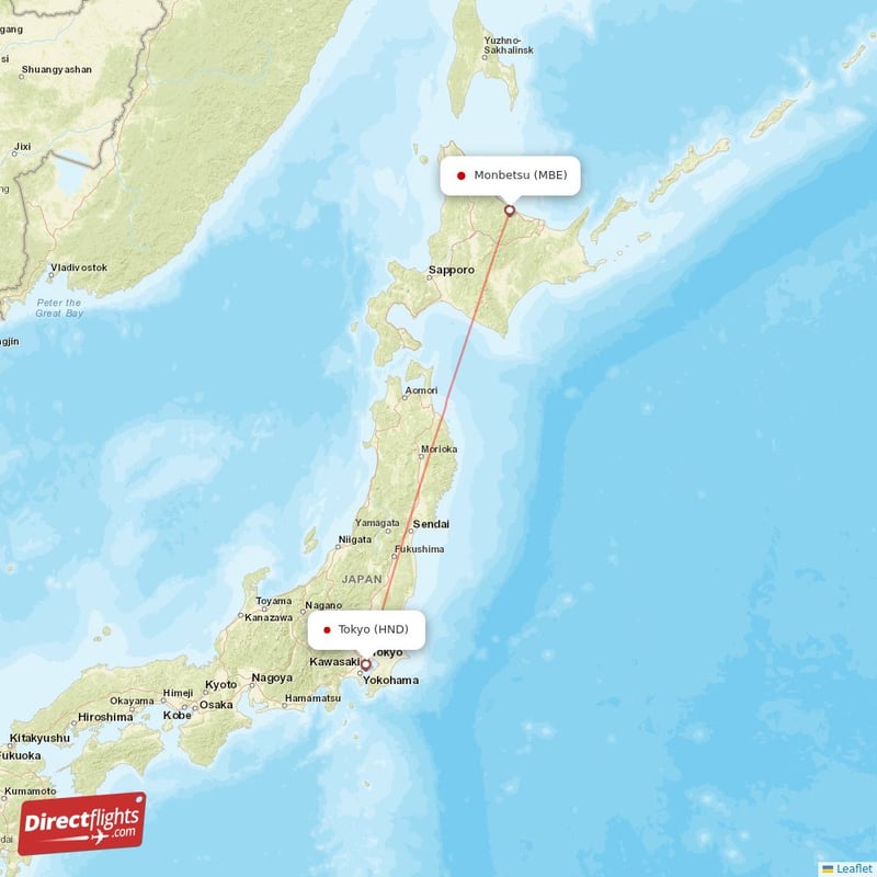 Direct flights from Tokyo to Monbetsu, HND to MBE non-stop ...
