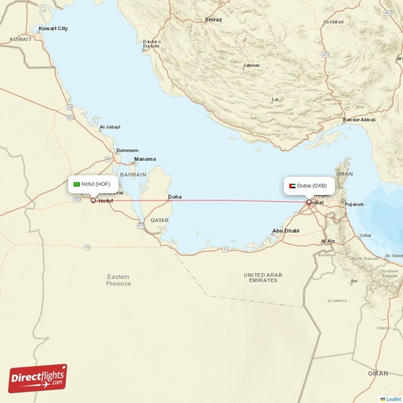 Direct flights from Hofuf to Dubai, HOF to DXB non-stop - Directflights.com