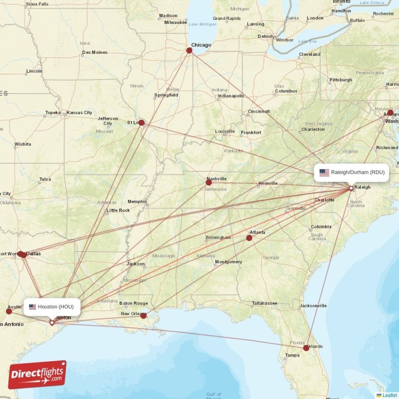 Direct flights from Houston to Raleigh/Durham (HOU-RDU) - Directflights.com