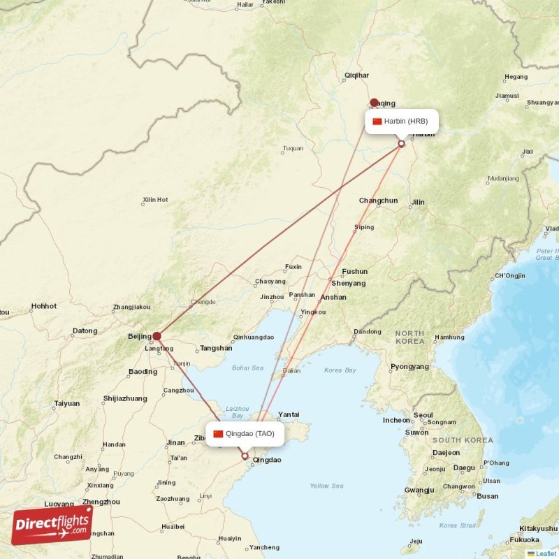 Direct flights from Harbin to Qingdao (HRB-TAO) - Directflights.com