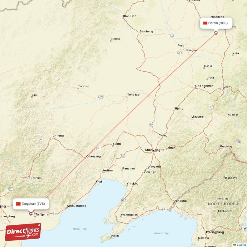 Direct flights from Tangshan to Harbin, TVS to HRB non-stop ...