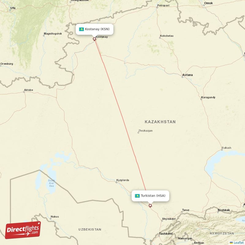 Direct flights from Turkistan to Kostanay, HSA to KSN non-stop ...