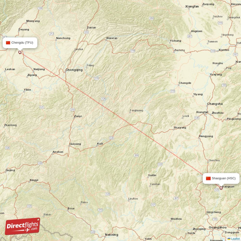 Direct flights from Shaoguan to Chengdu, HSC to TFU non-stop ...
