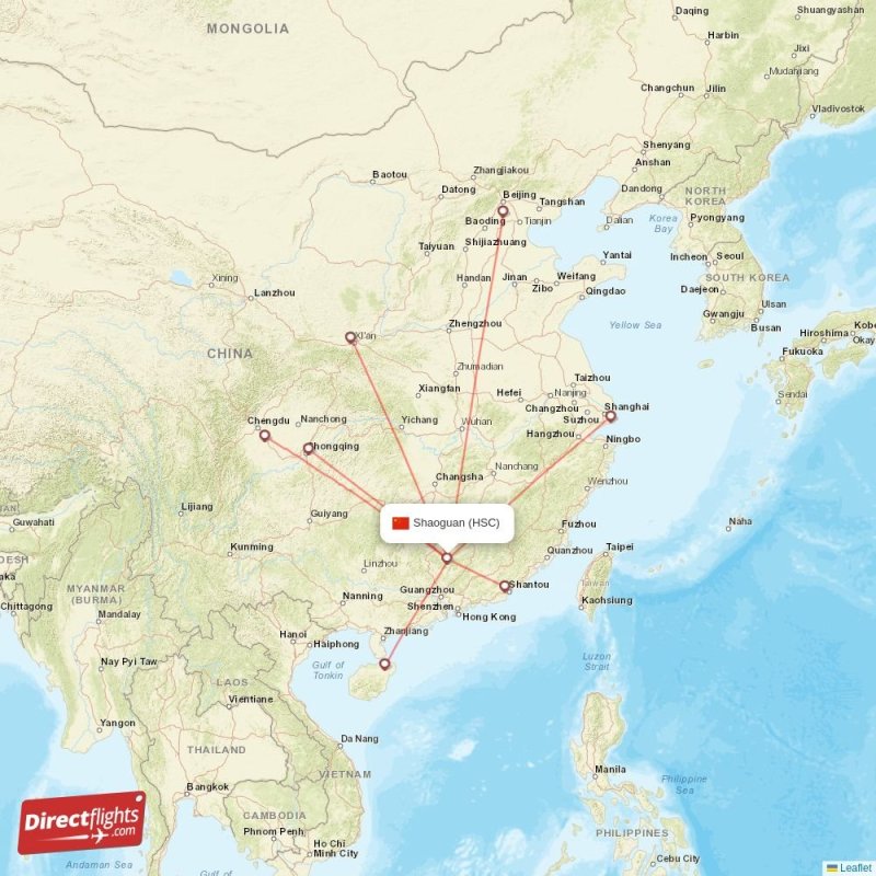 Direct flights from Shaoguan - 6 destinations - HSC, China ...