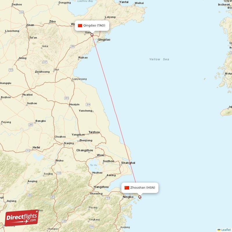 Direct flights from Zhoushan to Qingdao, HSN to TAO non-stop ...