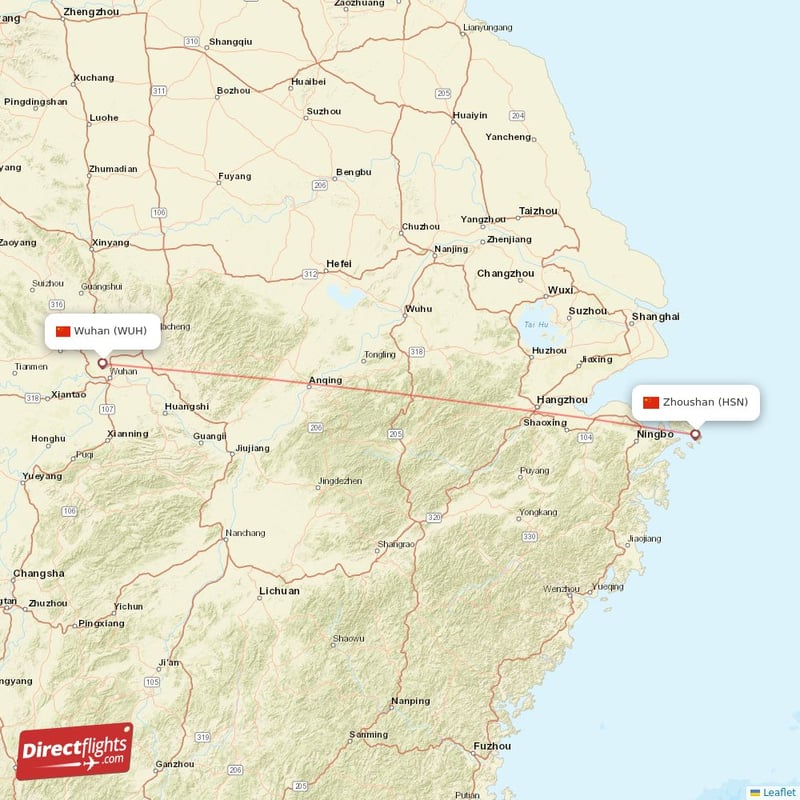 Direct flights from Zhoushan to Wuhan, HSN to WUH non-stop ...