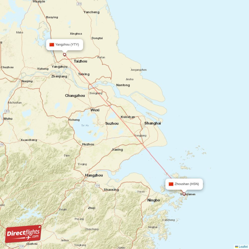 Direct flights from Zhoushan to Yangzhou (HSN-YTY) - Directflights.com