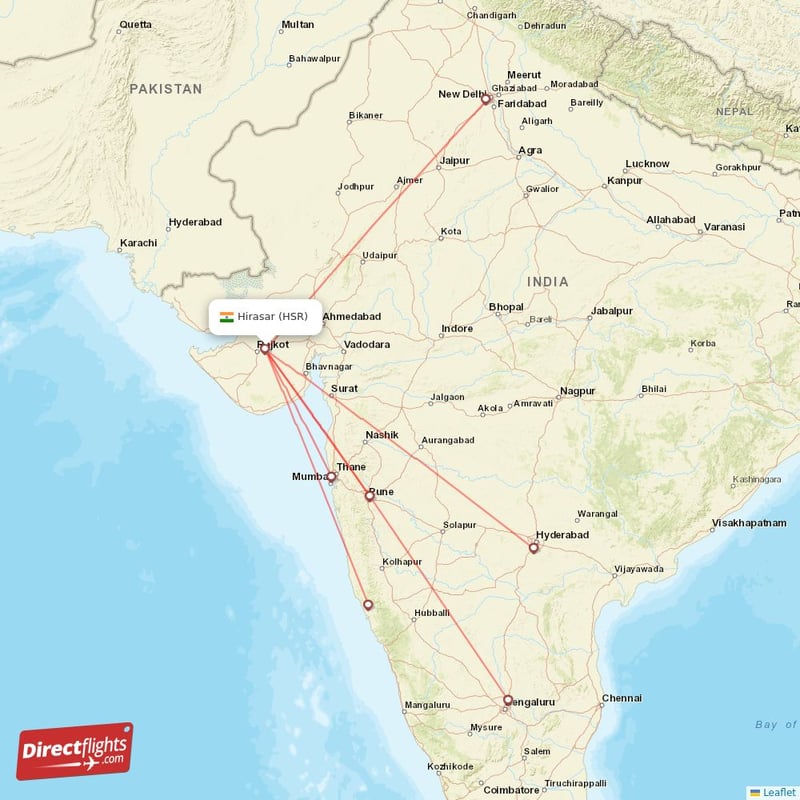 Direct flights from Hirasar - 6 destinations - HSR, India ...