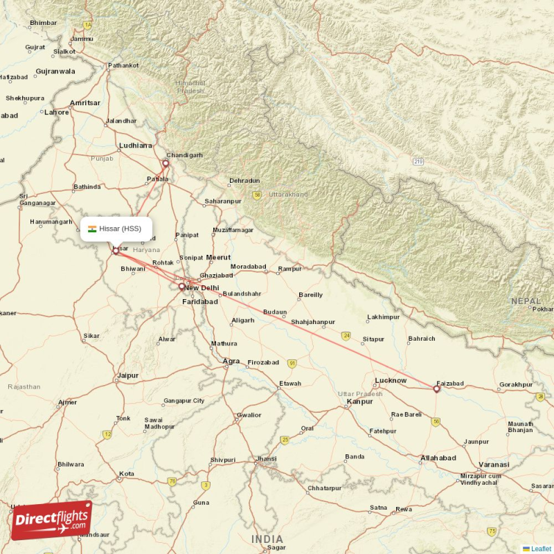 Direct flights from Hissar - 5 destinations - HSS, India ...