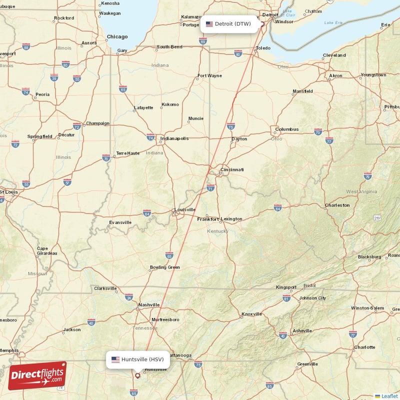 Direct flights from Huntsville to Detroit, HSV to DTW non-stop ...