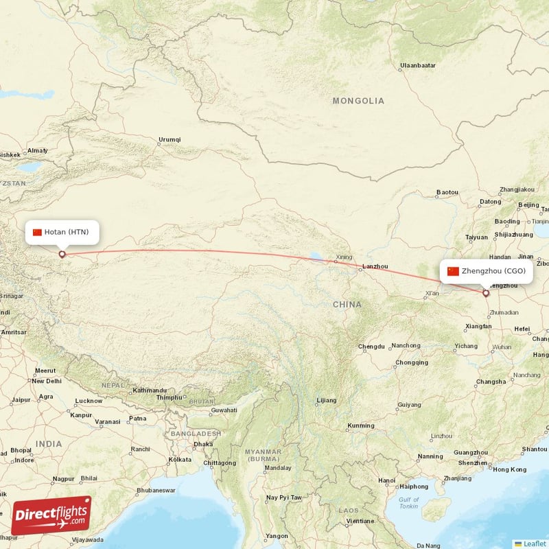Direct flights from Hotan to Zhengzhou, HTN to CGO non-stop - Directflights.com