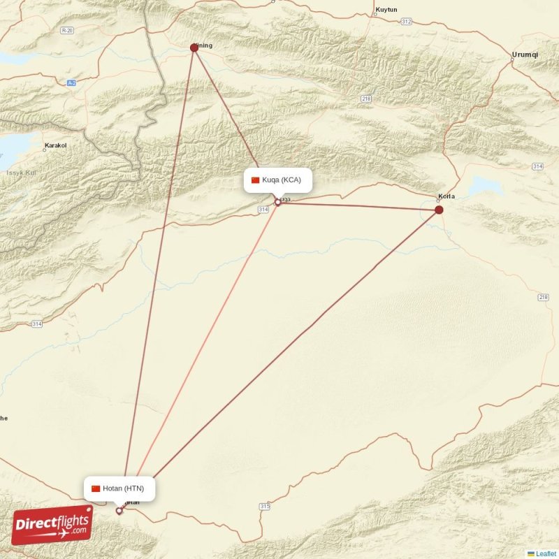 Direct flights from Hotan to Kuqa (HTN-KCA) - Directflights.com