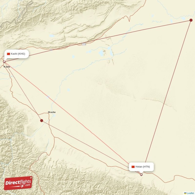 Direct flights from Hotan to Kashi (HTN-KHG) - Directflights.com