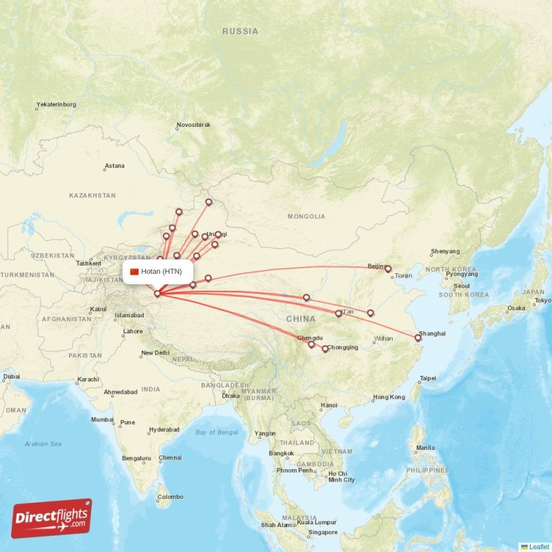 Direct flights from Hotan - 22 destinations - HTN, China ...