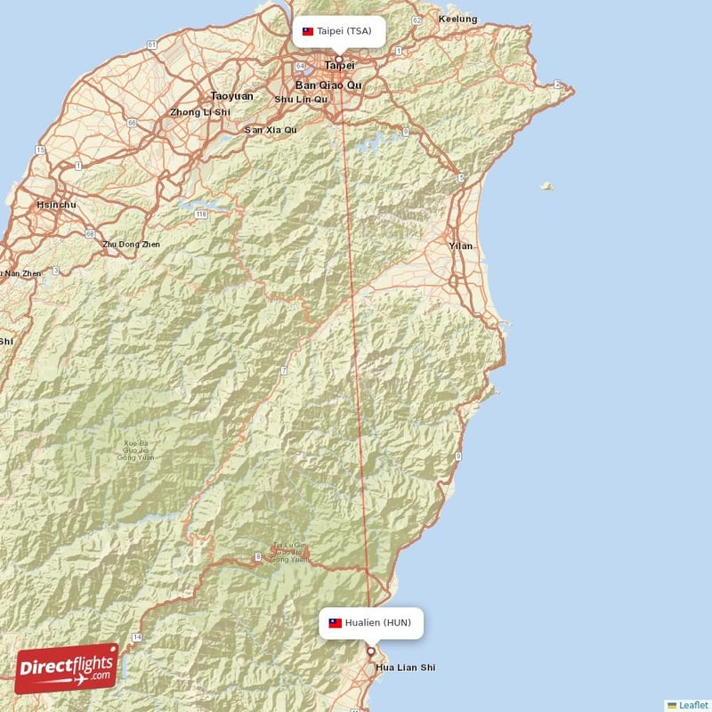 Direct flights from Hualien to Taipei, HUN to TSA non-stop ...