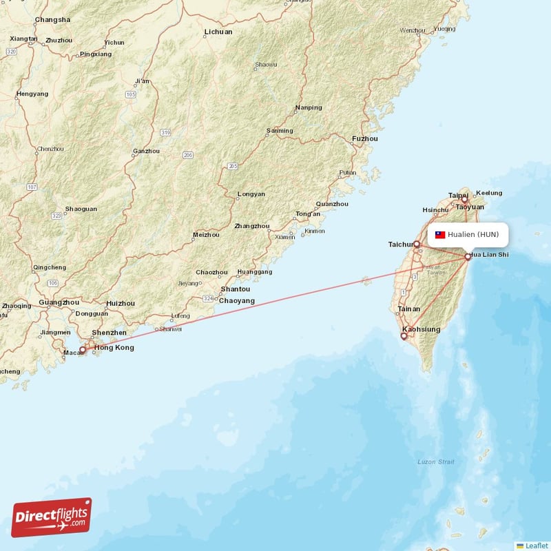 Direct flights from Hualien - 4 destinations - HUN, Taiwan ...