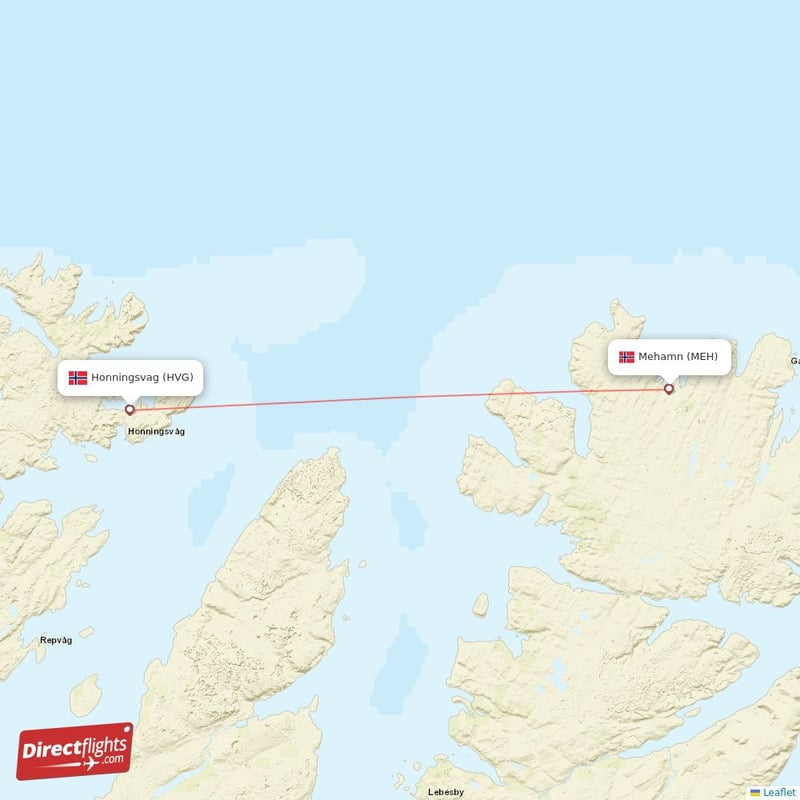 Direct flights from Honningsvag to Mehamn, HVG to MEH non-stop - Directflights.com