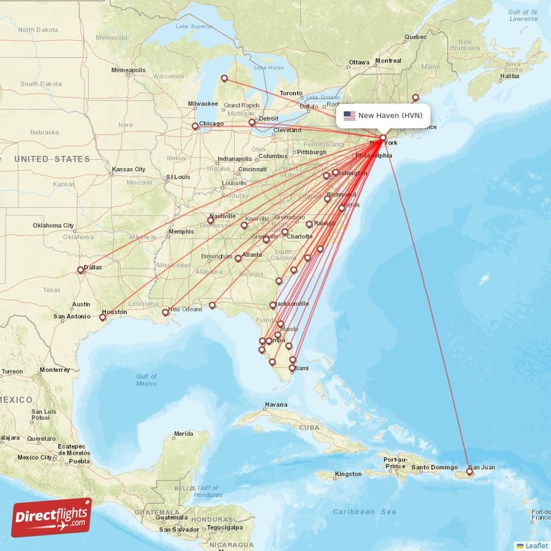 Direct flights from New Haven - 31 destinations - HVN, USA ...