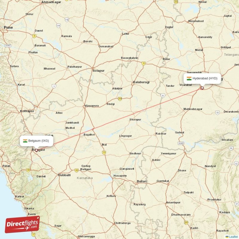 Direct flights from Hyderabad to Belgaum (HYD-IXG) - Directflights.com