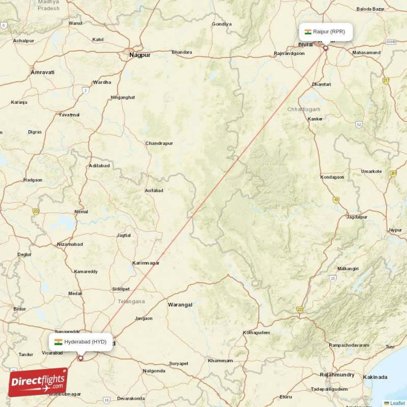 Direct flights from Hyderabad to Raipur (HYD-RPR) - Directflights.com