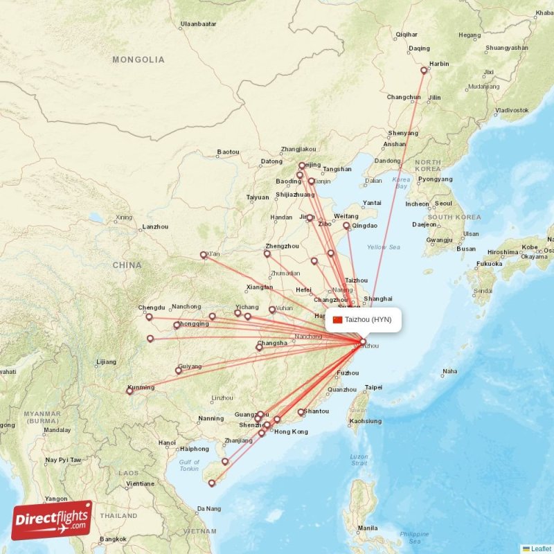 Direct flights from Taizhou - 28 destinations - HYN, China ...