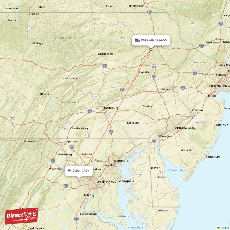 Direct flights from Dulles to Wilkes-Barre (IAD-AVP) - Directflights.com