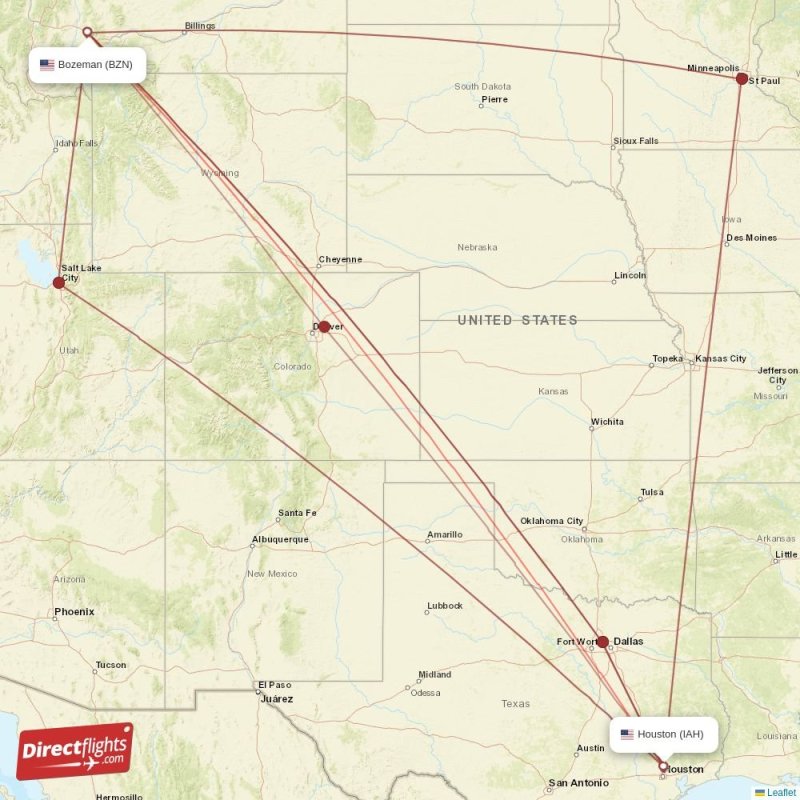 Direct flights from Houston to Bozeman (IAH-BZN) - Directflights.com