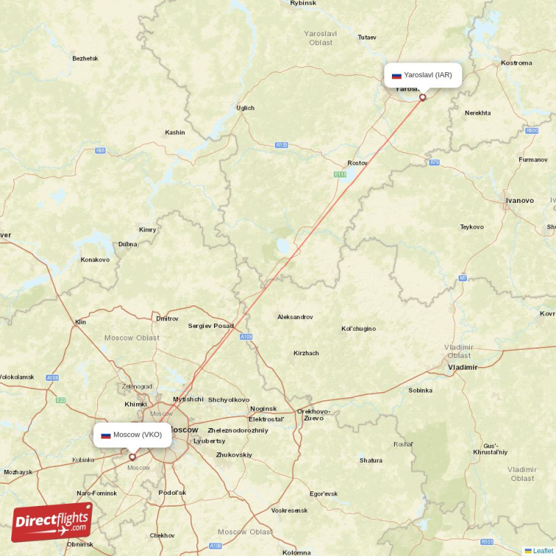 Direct flights from Yaroslavl to Moscow (IAR-VKO) - Directflights.com