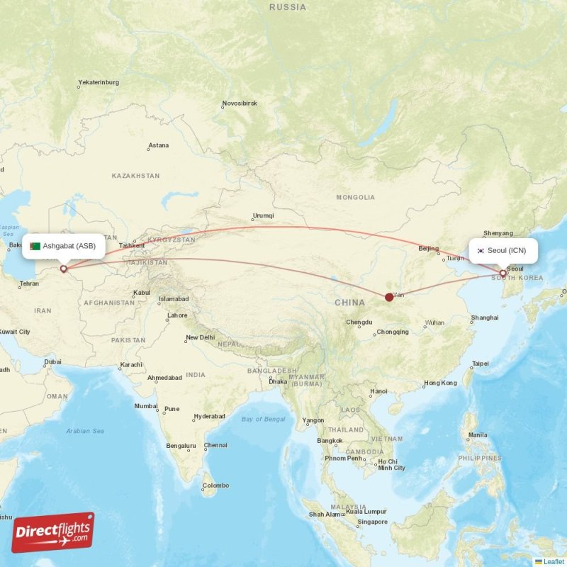 Direct flights from Seoul to Ashgabat (ICN-ASB) - Directflights.com