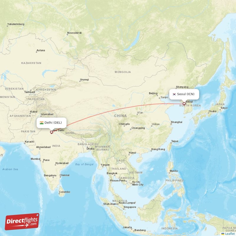 Direct flights from Seoul to Delhi, ICN to DEL non-stop - Directflights.com