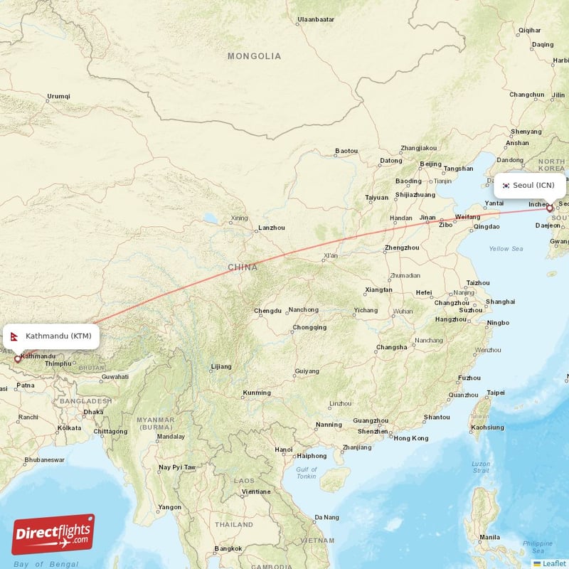 Direct flights from Seoul to Kathmandu, ICN to KTM non-stop - Directflights.com