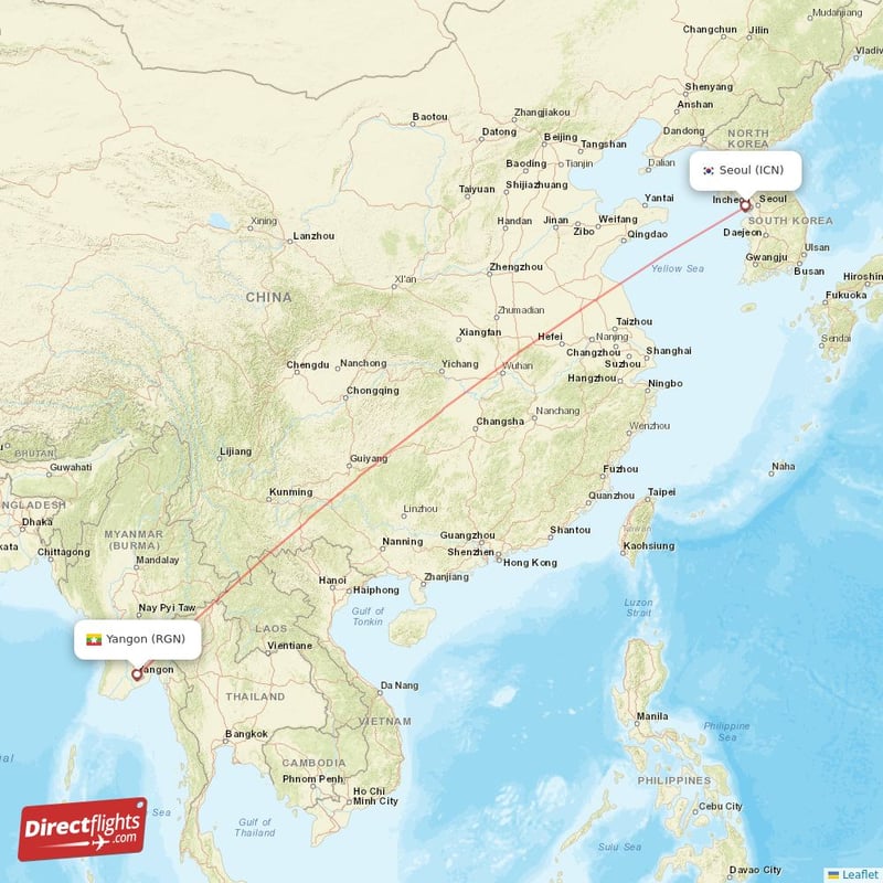 Direct flights from Seoul to Yangon, ICN to RGN non-stop - Directflights.com