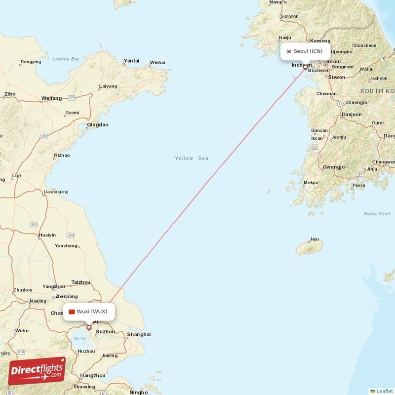 Direct flights from Seoul to Wuxi, ICN to WUX non-stop - Directflights.com