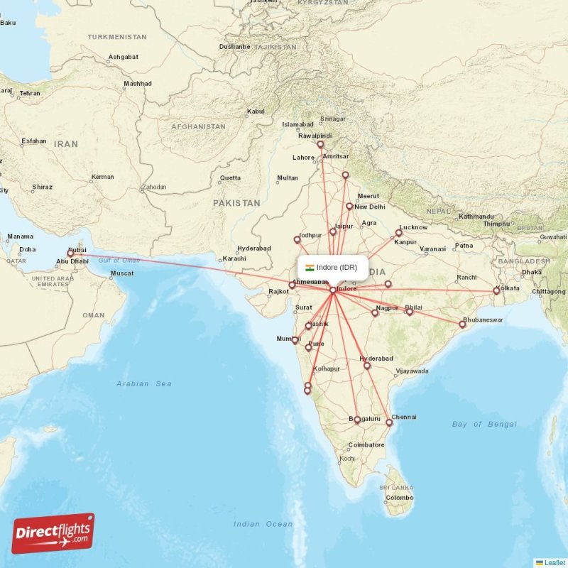 Direct flights from Indore - 22 destinations - IDR, India ...