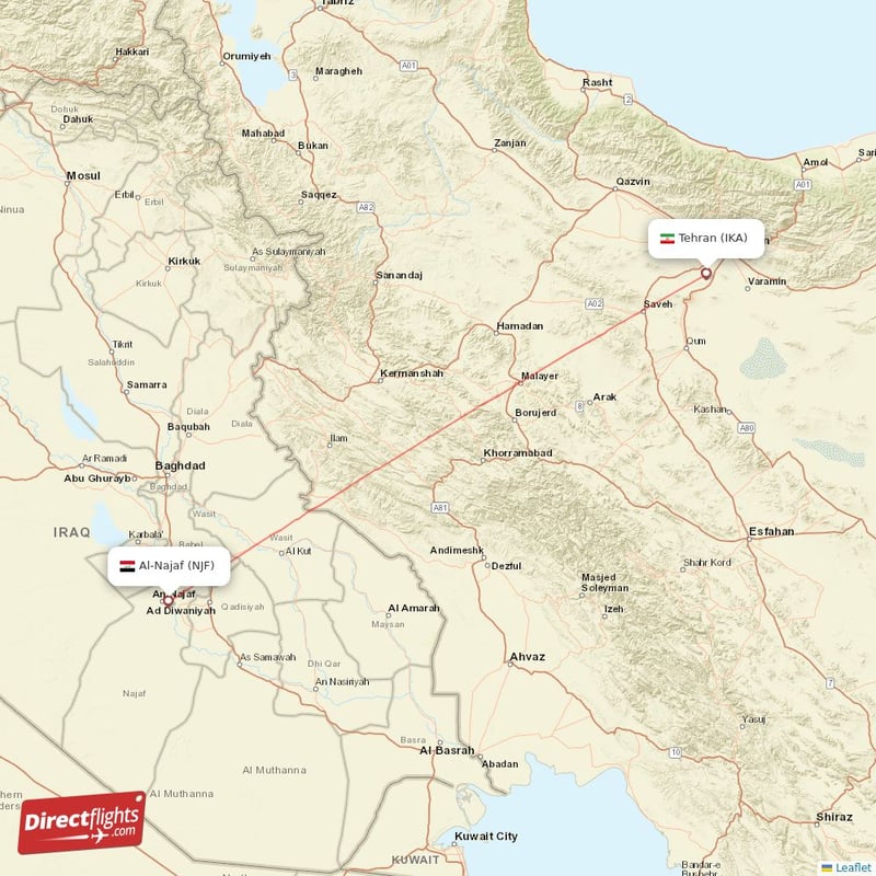 Direct flights from Tehran to Al-Najaf, IKA to NJF non-stop - Directflights.com