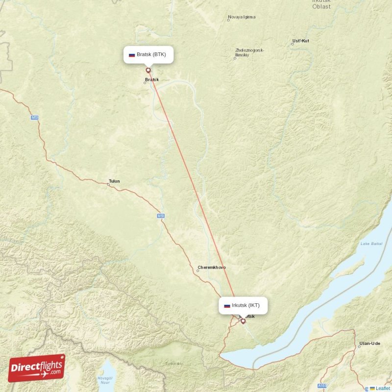 Direct flights from Irkutsk to Bratsk (IKT-BTK) - Directflights.com