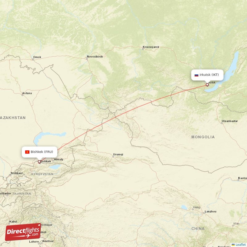 Direct flights from Irkutsk to Bishkek, IKT to FRU non-stop - Directflights.com